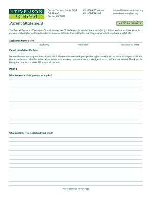 Fillable Online Parent Statement - Stevenson School Fax Email Print ...