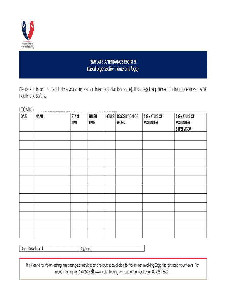 Fillable Online attendance register template Fax Email Print - pdfFiller