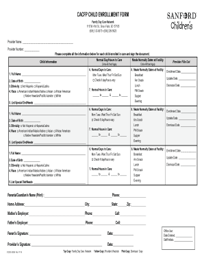 Fillable Online CACFP CHILD ENROLLMENT FORM Fax Email Print - pdfFiller