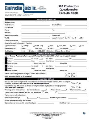 Fillable Online Contractors.Questionnaire.Small Contractors Fax Email ...