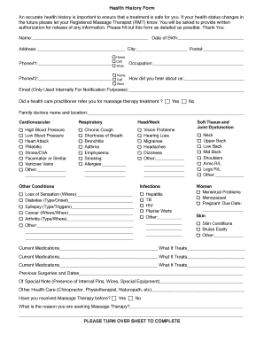 Fillable Online RMT Health History New Fax Email Print - pdfFiller