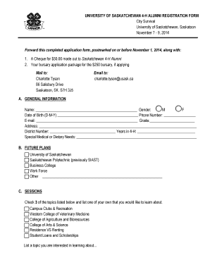 Fillable Online www1 agric gov ab UNIVERSITY OF SASKATCHEWAN 4-H ALUMNI ...