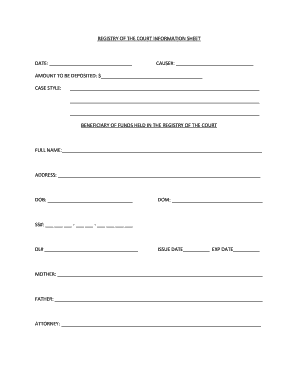 Fillable Online REGISTRY OF THE COURT INFORMATION SHEET Fax Email Print ...