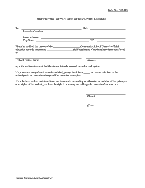 Fillable Online REQUEST FOR TRANSFER OF RECORDS Name of School Fax ...