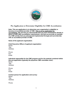 Fillable Online SAMPLE Pre-Application for ACCME Accreditation Fax ...