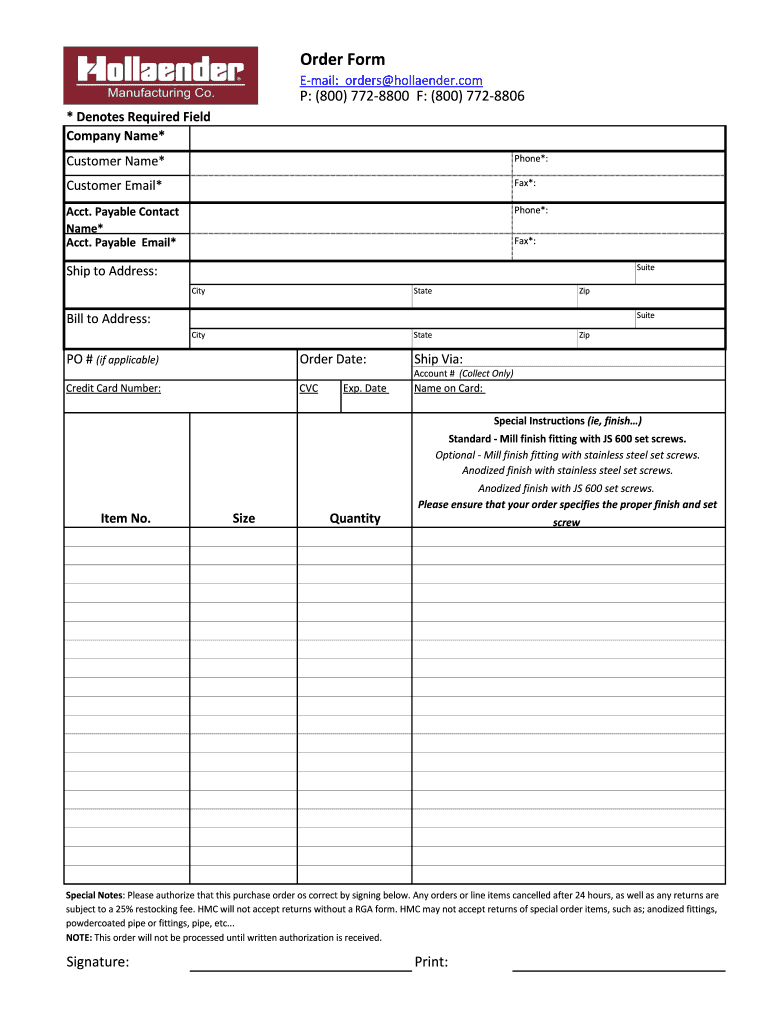Fillable Online Order Form - Hollaender Fax Email Print - pdfFiller