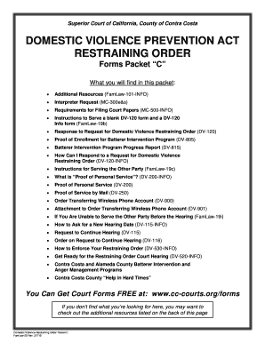 Fillable Online domestic violence prevention act restraining order ...