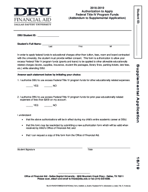 Fillable Online www2 dbu 18-19 Authorization to Apply Title IV Funds - dbu.edu Fax Email Print ...