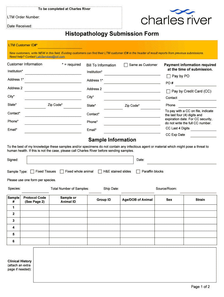 Fillable Online Health Monitoring Submission Form - Charles River Laboratories Fax Email Print ...