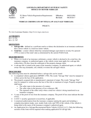 Fillable Online Section: Effective: Revised: VEHICLE CERTIFICATE OF ...