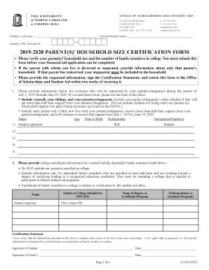 Fillable Online studentaid unc 2019-2020 PARENT(S) HOUSEHOLD SIZE ...