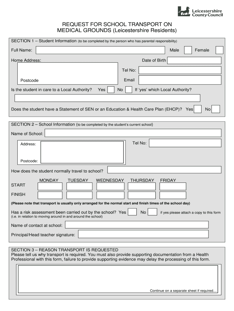 Fillable Online Request for school transport on medical grounds form ...
