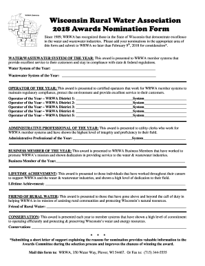 Fillable Online Wisconsin Rural Water Association 2018 Awards ...