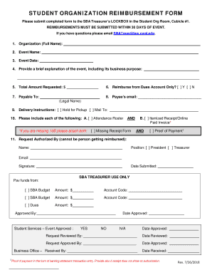Fillable Online STUDENT ORGANIZATION REIMBURSEMENT FORM - Fax Email ...
