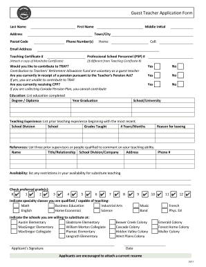 Fillable Online Guest Teacher Application Form - pinecreeksd.mb.ca Fax ...