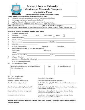 Fillable Online Application forms - Malawi Adventist University Fax Email Print - pdfFiller