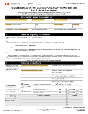 Fillable Online Transfer Rules for RESPs - Canada.ca - Government of ...