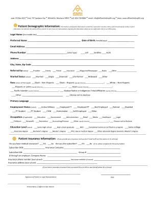 Fillable Online Patient Demographic Information Sheet CHG - Carroll ...