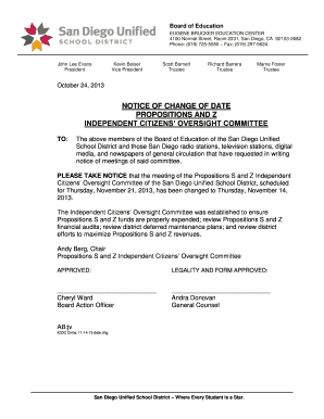 Fillable Online NOTICE OF CHANGE OF DATE PROPOSITIONS AND Z INDEPENDENT ...
