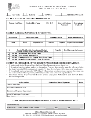 Fillable Online student employment authorization form - Hobart and William Smith... Fax Email ...