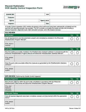 Fillable Online DOE QCI Inspection Form - Home Energy Plus Fax Email ...