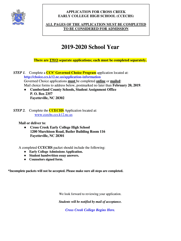 Fillable Online ccechs ccs k12 nc cross creek early college photos Fax ...