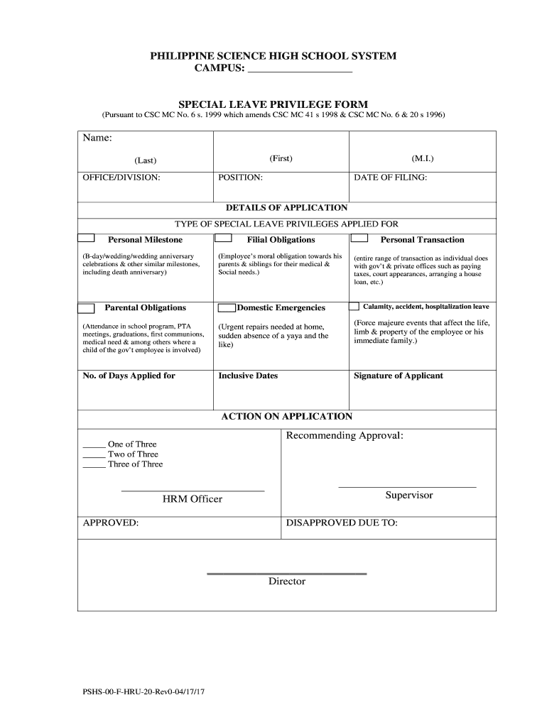 Special Privilege Leave - Fill Online, Printable, Fillable, Blank ...