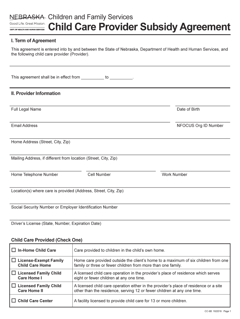 Fillable Online dhhs ne Child Care Provider Subsidy Agreement Fax Email ...