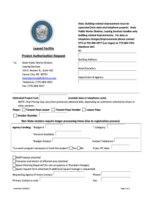 Fillable Online 14-001b Project Authorization Form Leased Facilities ...