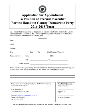 Fillable Online Application for Appointment To Position of Precinct Executive For the ... Fax ...