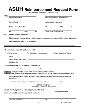 Fillable Online ASUH Reimbursement Request Form Fax Email Print - pdfFiller