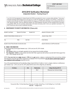 Fillable Online new matc 2018-2019 federal verification worksheet independent student Fax Email ...