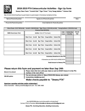 Fillable Online 2018-2019 Extracurricular Activities SignUp Form ...