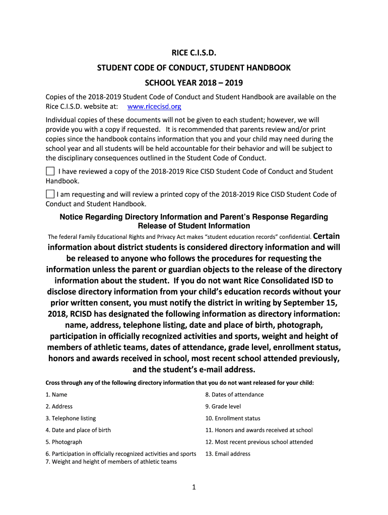 Fillable Online Parents and Students - Rice CISD Fax Email Print - pdfFiller