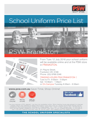 Fillable Online School Uniform Price List - Pearcedale Primary School ...