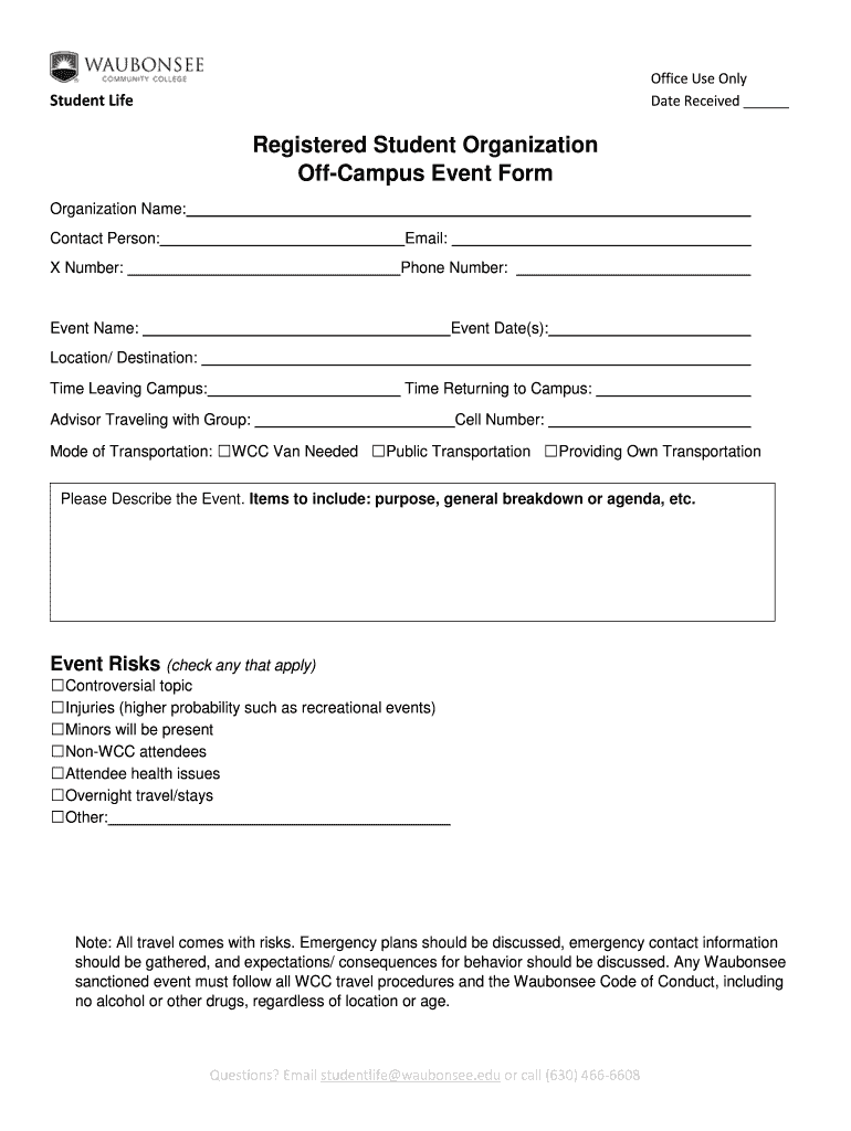 Fillable Online Registered Student Organization Off-Campus Event Form ...