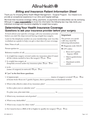 Fillable Online Billing and Insurance Patient Information Sheet ...