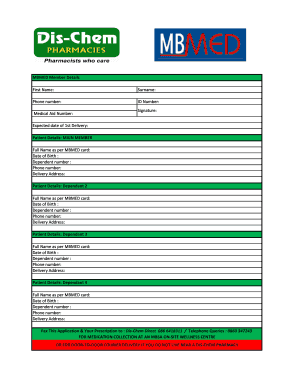 Fillable Online MBMED Dis-Chem Direct Application Form March 2013 Fax ...