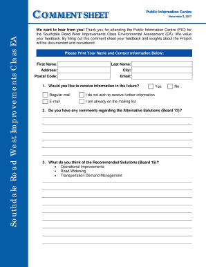 Fillable Online COMMENT SHEET - London, Ontario Fax Email Print - pdfFiller