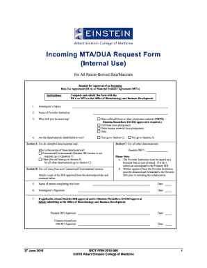 Fillable Online Incoming MTA/DUA Request Form - Albert Einstein College ...