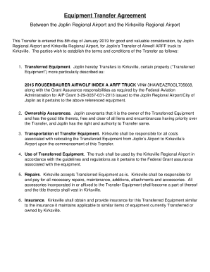 Fillable Online Equipment Transfer Agreement - Joplin, MO Fax Email ...