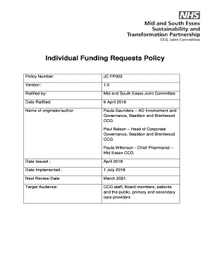 Fillable Online thurrockccg nhs Individual Funding Requests Policy ...