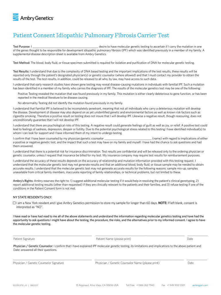 Fillable Online Patient Consent Idiopathic Pulmonary Fibrosis Carrier ...
