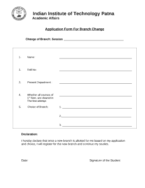 Fillable Online Application Form For Branch Change - IIT Patna Fax ...