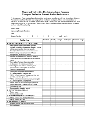Fillable Online Physician Assistant Program Preceptor Evaluation Form ...