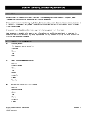 Supplier Vendor Qualification Questionnaire Doc Template | pdfFiller