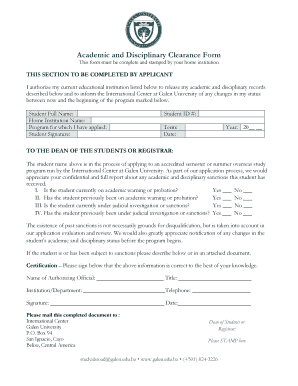 Fillable Online Academic and Disciplinary Clearance Form Fax Email ...