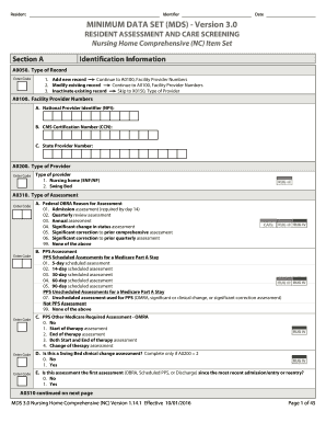Fillable Online MDS 3.0 Nursing Home Comprehensive (NC) Item Set. MDS 3 ...