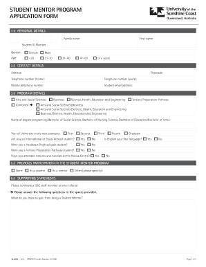 Fillable Online Student Mentor Program Application Form. Student Mentor ...