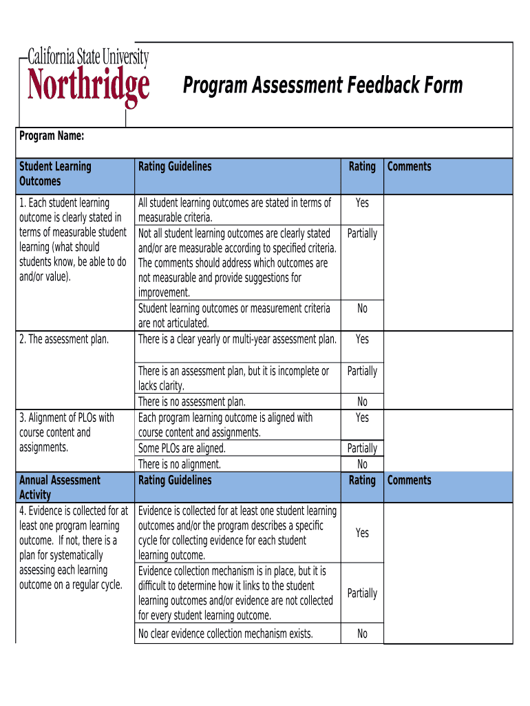 Program Assessment Template Doc Template PdfFiller